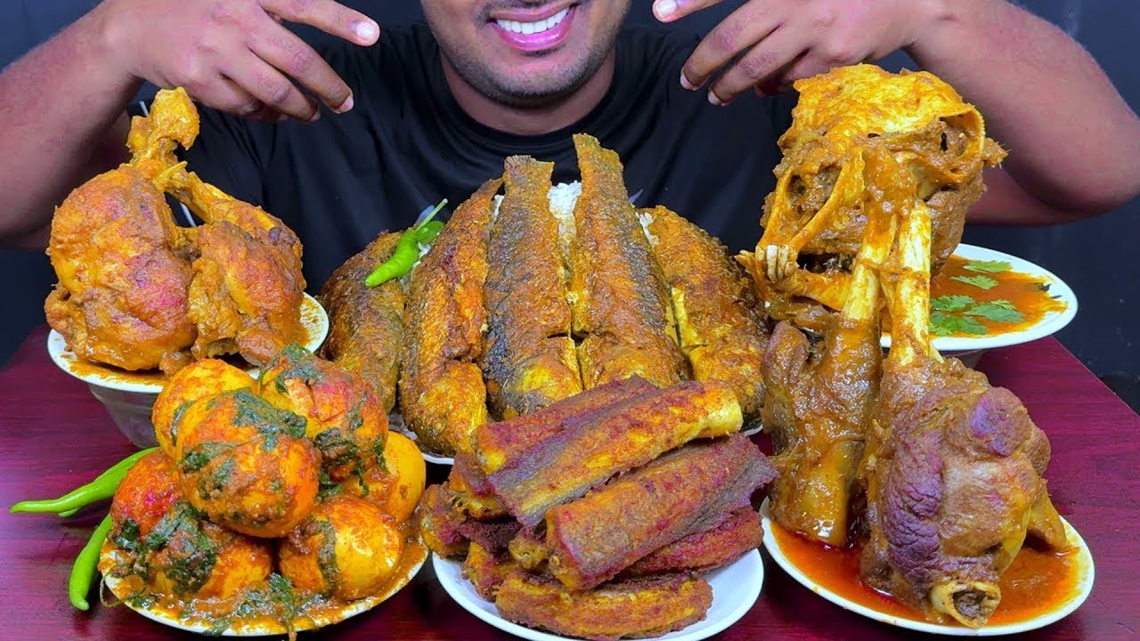 Eating Bata Fish Curry,Mutton Leg,Chicken Leg,Baig Fish Fry,Egg,Goat ...