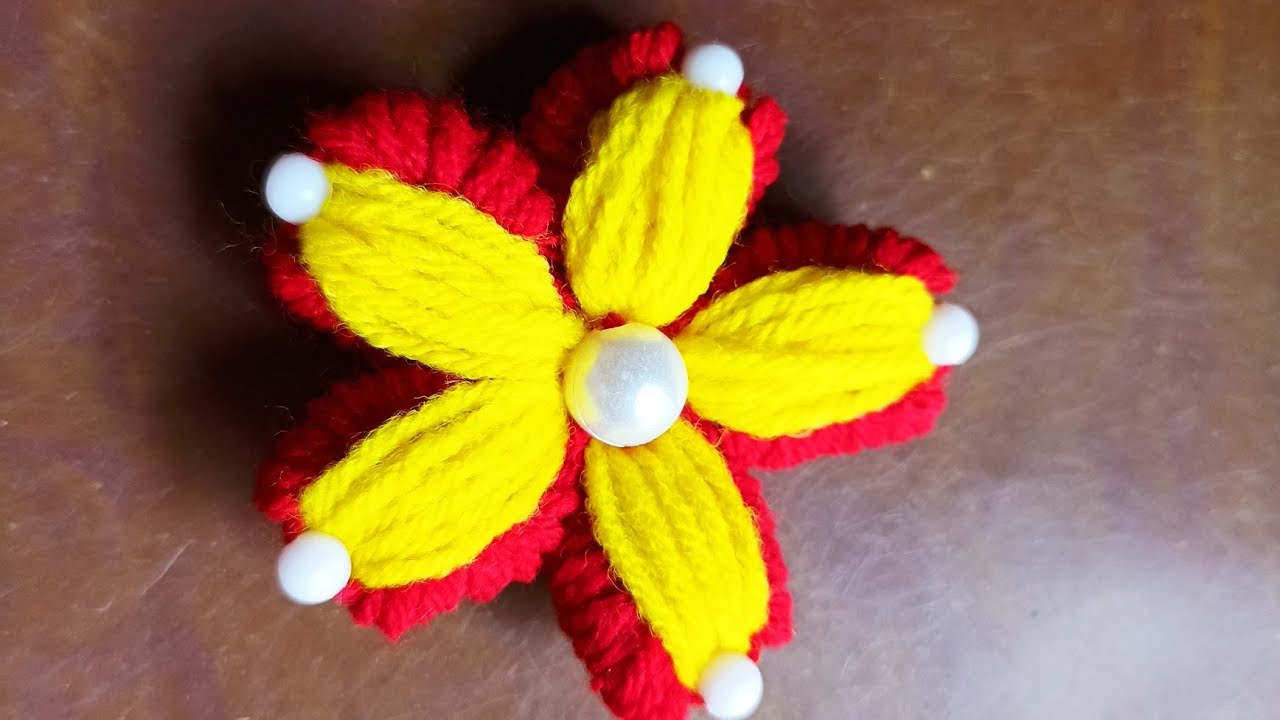 Woolen Craft Idea With Pen !! Beautiful Woolen Flower !! Hand work Hand ...