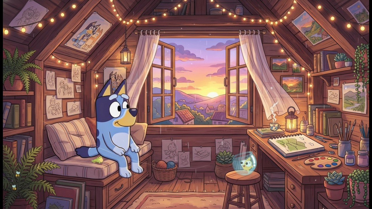 Bluey Relaxing in Her Cozy Attic Studio 🎨 Calming Lofi Beats for ...