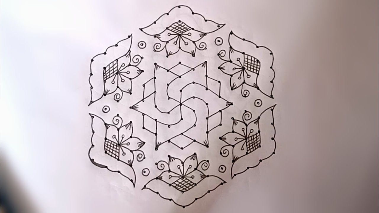 15*8 dots beautiful creative rangoli||flower rangoli||15chukkala ...