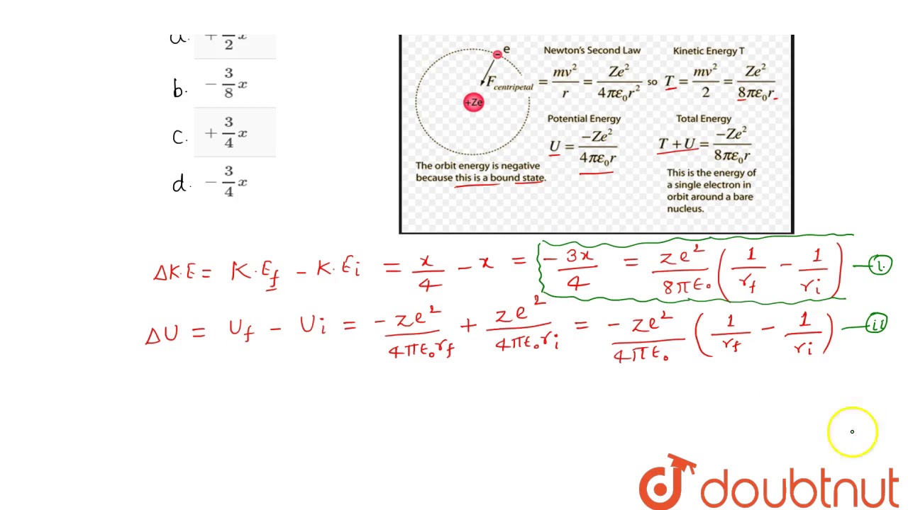 An electron in an atom jumps in such a way that its kinetic energy ...
