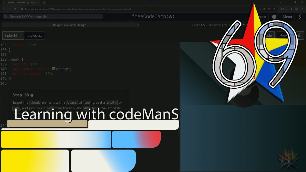 Build a Penguin - Step 69 | Learn CSS & HTML | FreeCodeCamp - YouTube