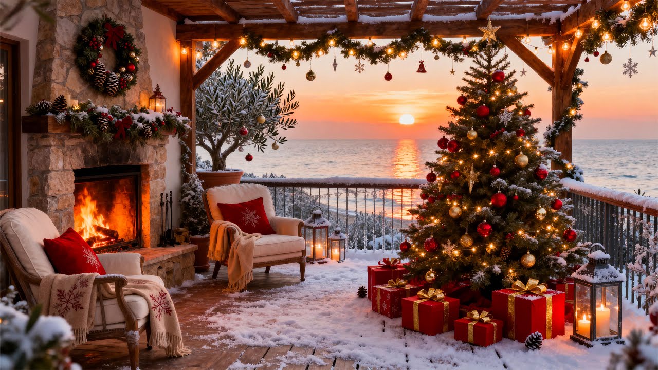 Cozy Christmas Ambience 🎁 Soothing Christmas Music with Fireplace ...