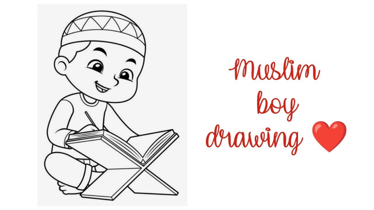 How to draw a Muslim boy reading Quran 😍 ️ || Art and Craft || Minahil ...