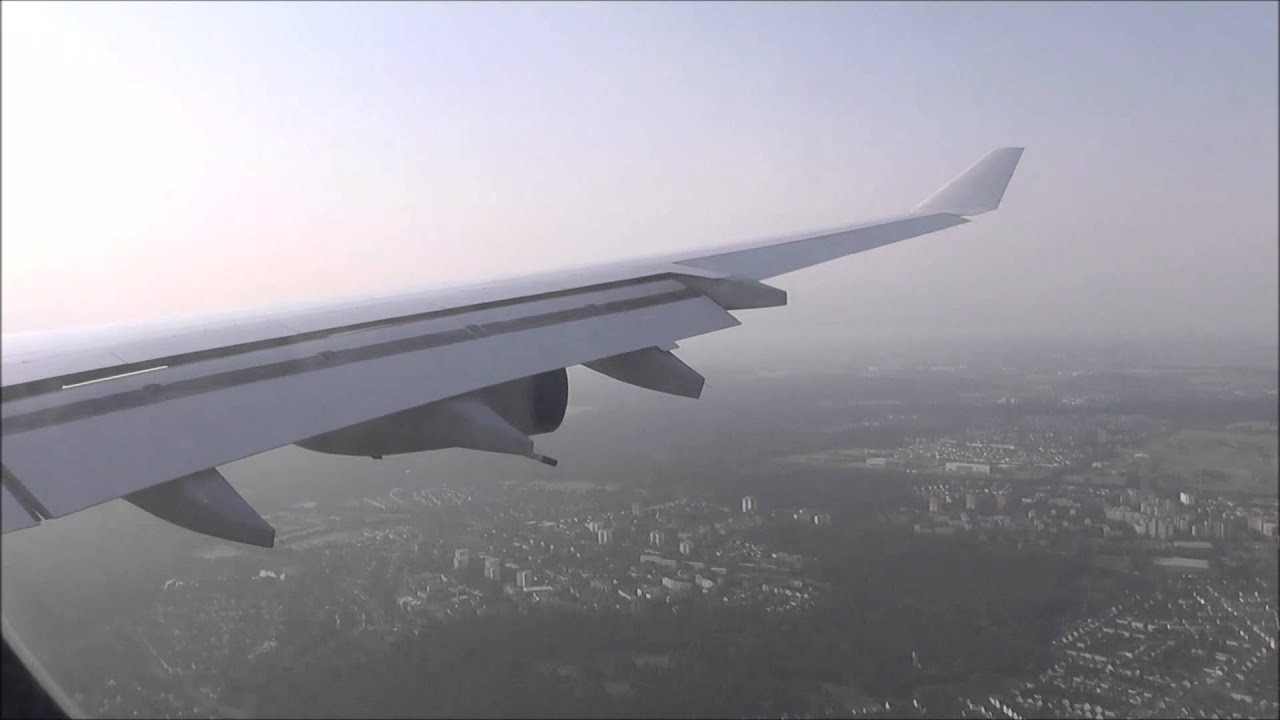 LH631 Landing from Dubai - the wingview arrival in Frankfurt with D ...