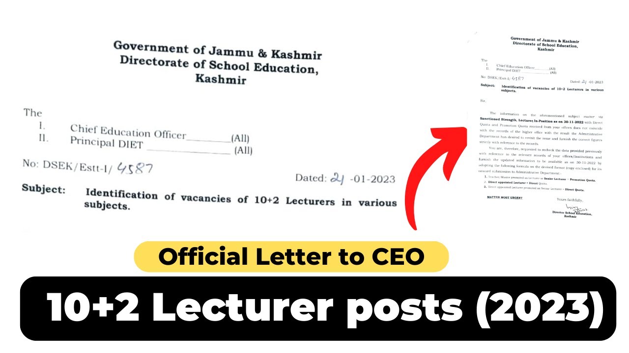J&K 10+2 Lecturer post 2023 - All CEOs Directed to identify (10+2 ...