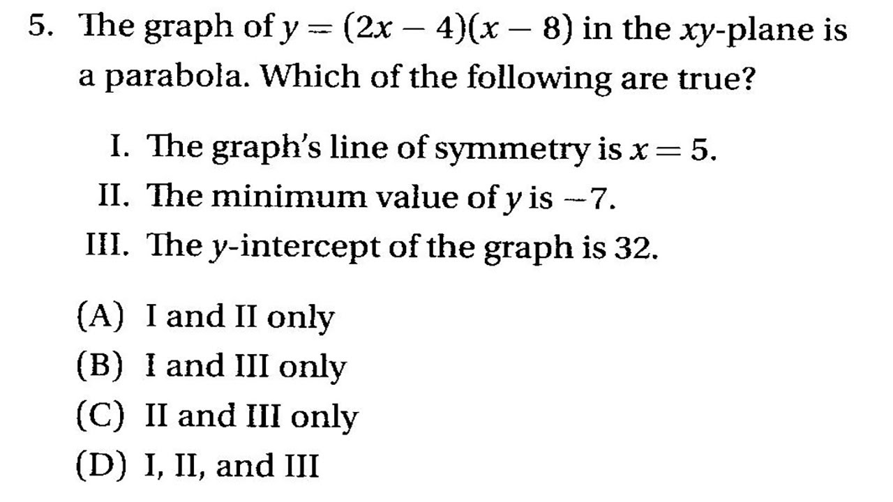 SAT Prep Advanced Math 5-5 Parabola & Its Equations Q5 - YouTube