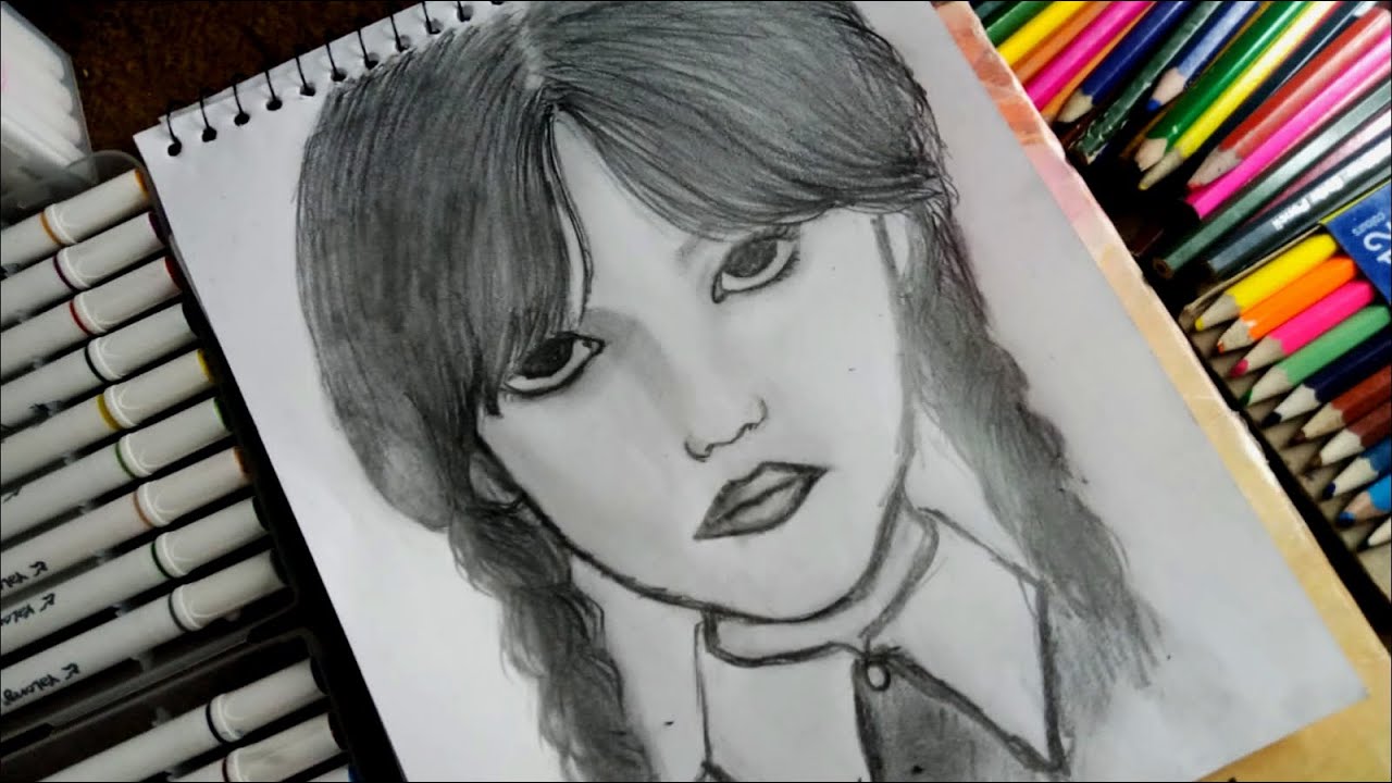 How to draw Wednesday Addams drawing from Addams family | face drawing ...