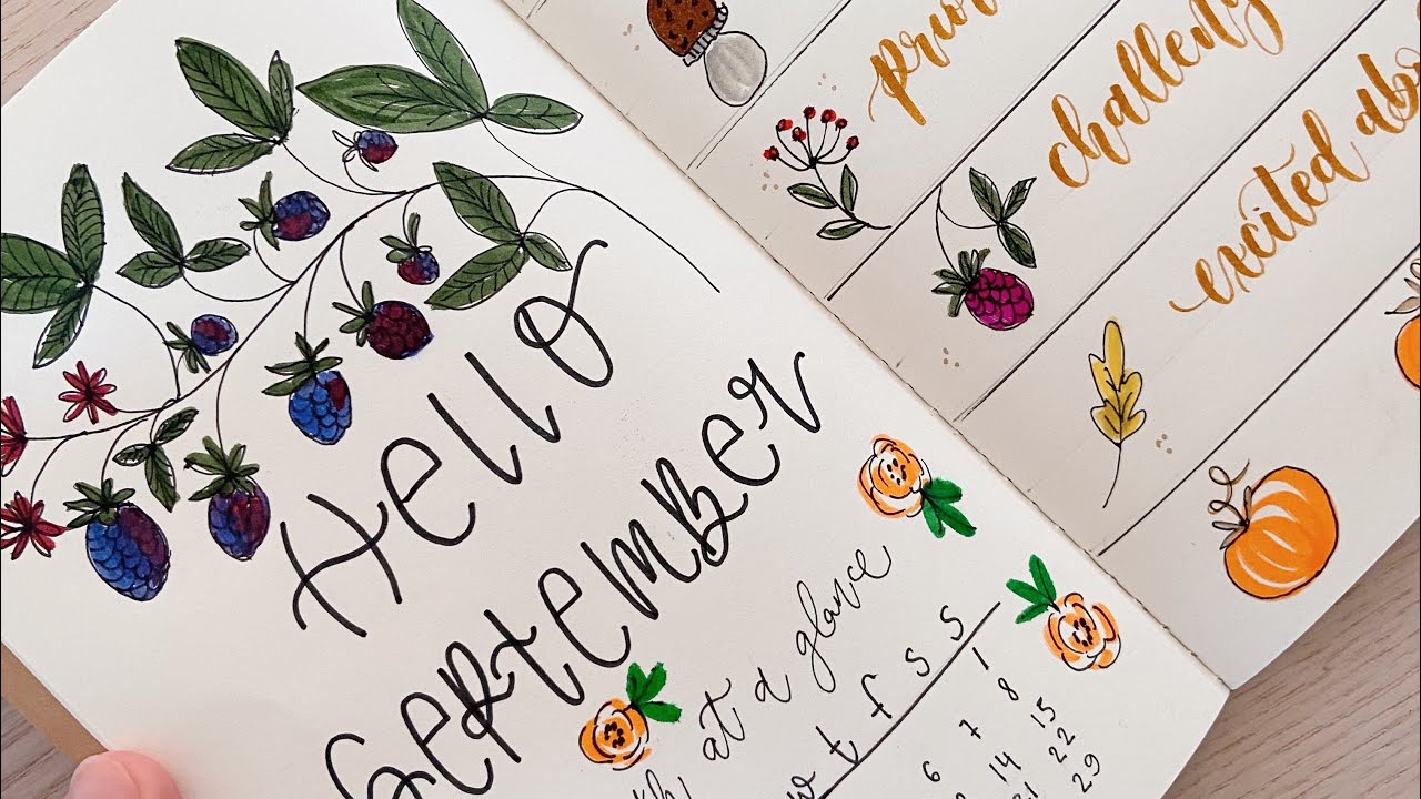 Hello September Journaling Spread - Autumnal Drawings and Calligraphy ...