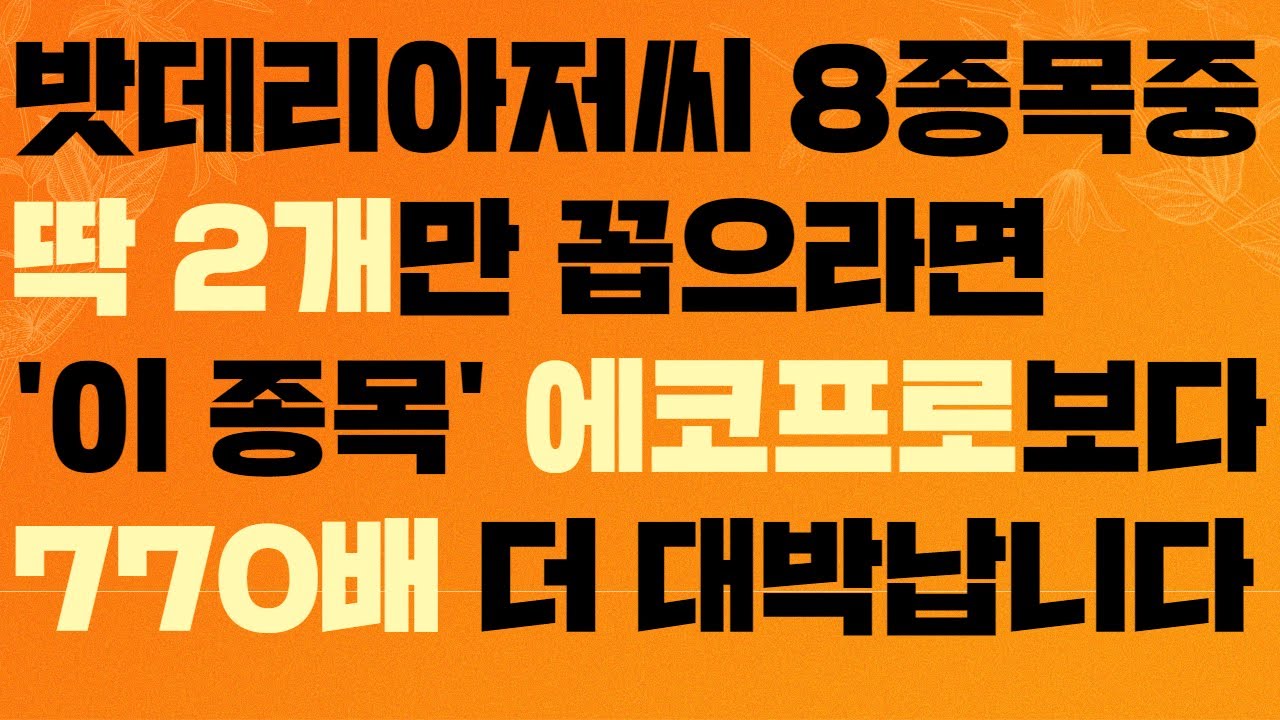밧데리아저씨 8종목 중 딱 2개만 꼽으라면이 종목이 에코프로보다 850배 더 대박납니다 에코프로비엠 주가 전망 에코프로 주가