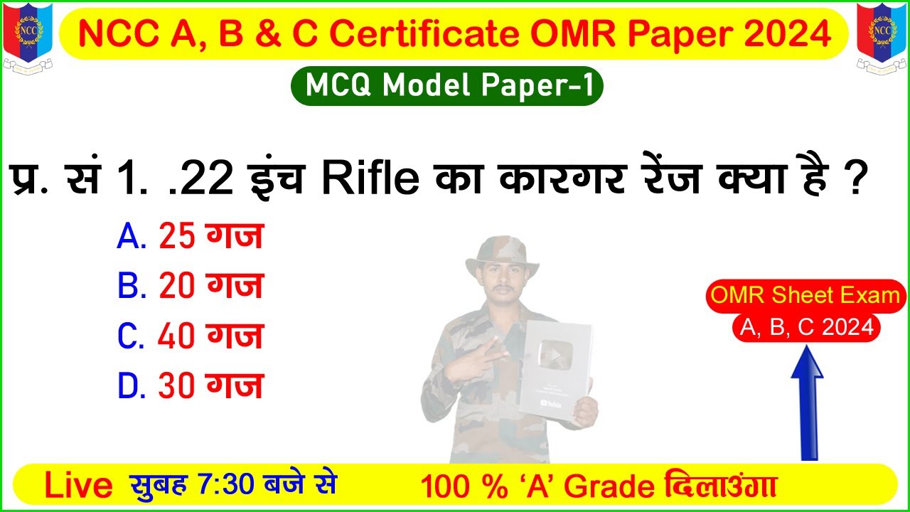 NCC A B Certificate MCQ Model Paper 2024 | ncc b certificate mcq paper ...