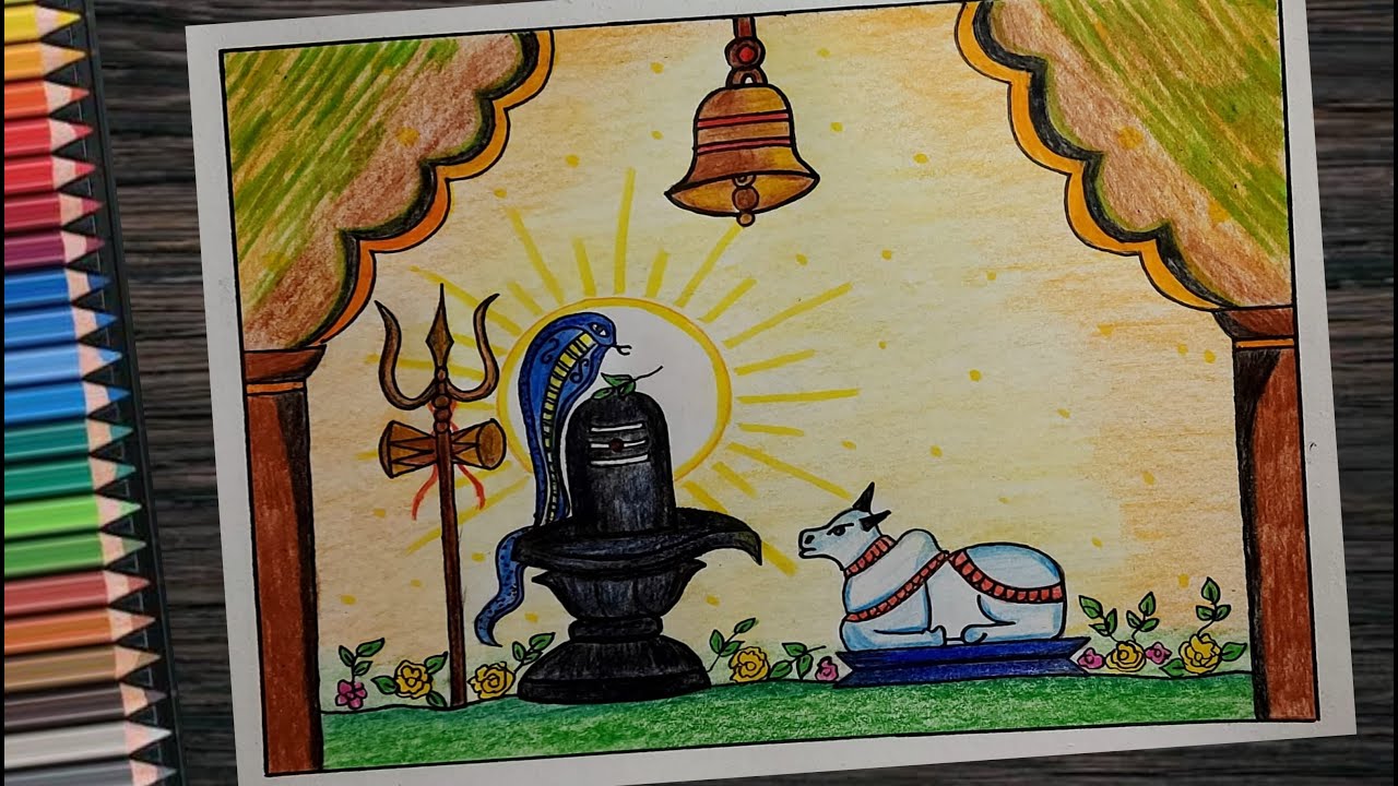 Mahashivratri puja drawing l How to draw Mahashivratri scenery l ...
