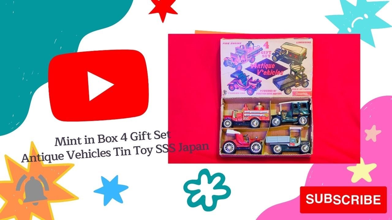 Mint in Box 4 Gift Set Antique Vehicles Tin Toy SSS Japan - YouTube