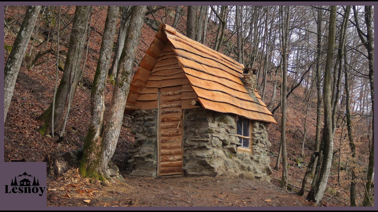 Alone build a stone Bushcraft house in the Forest. Start to finish ...