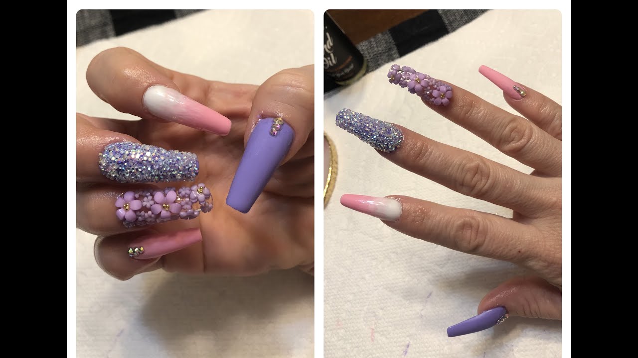 Beautiful Flower & Bling Nail Set - YouTube