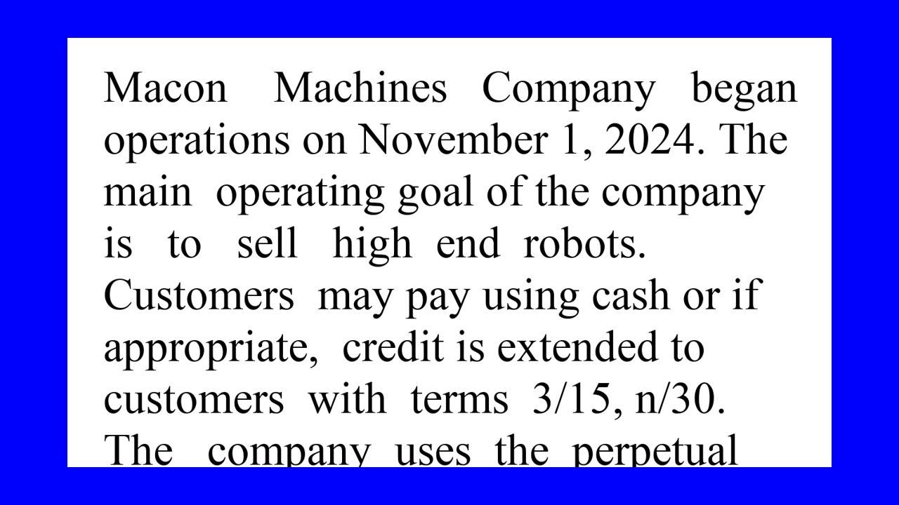 Macon Machines Company began operations on November 1 2024. The main ...