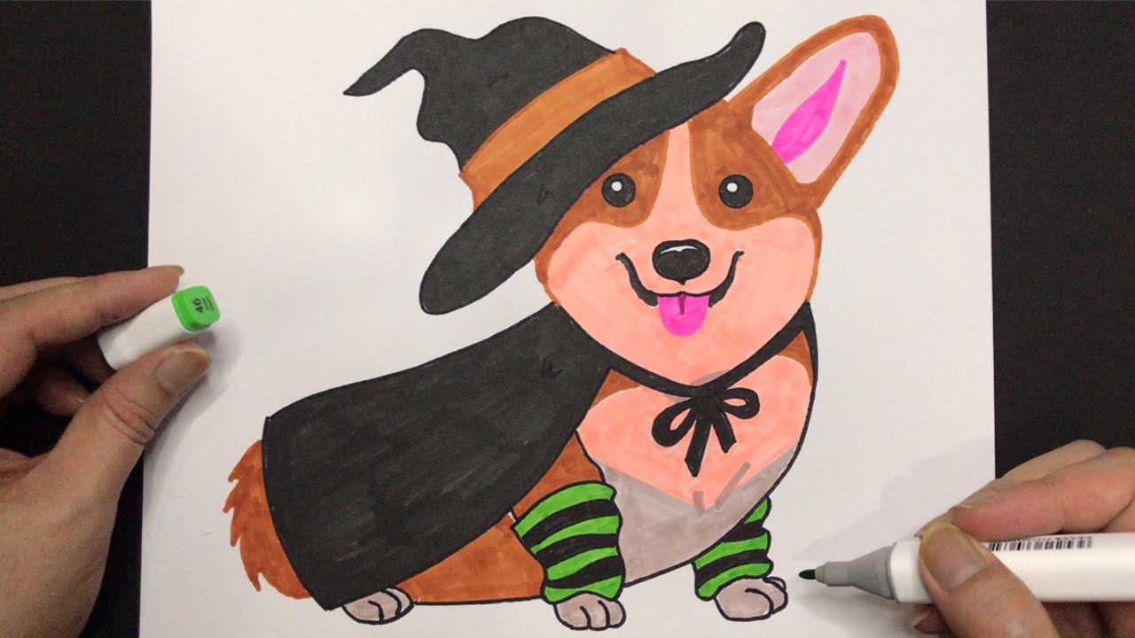 How To Draw a Corgi | A Halloween Corgi Witch | art for kids - YouTube