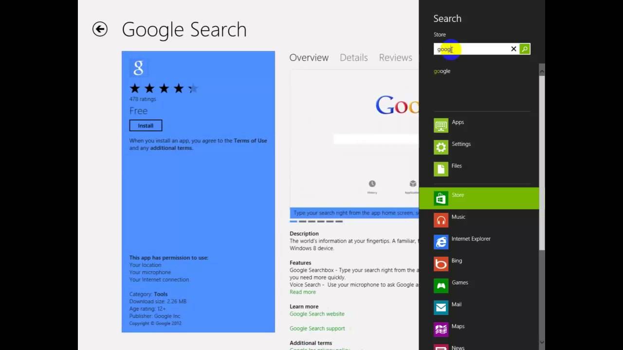 How to create Microsoft account and install Google search for Windows 8 ...