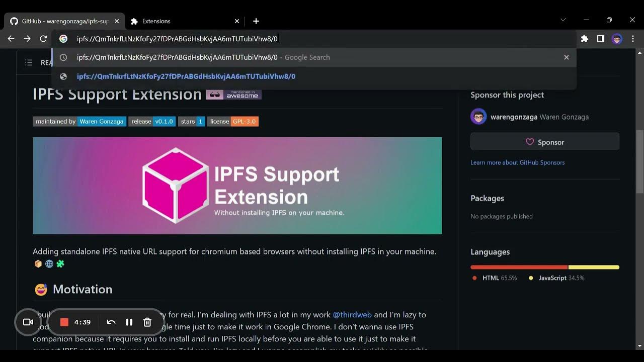 IPFS Support Extension Demo - YouTube