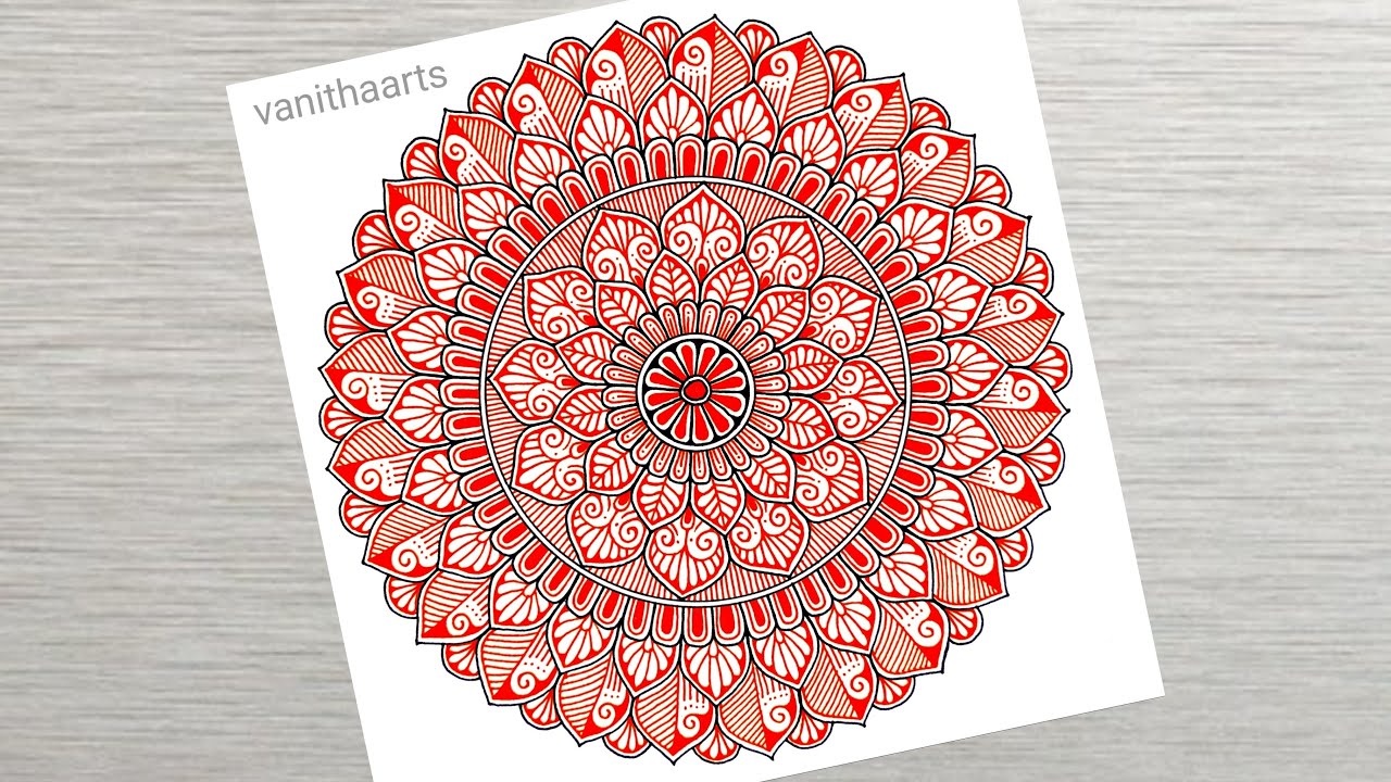 Red Color Mandala Art | How to draw Mandala for Beginners Step-by-Step #mandalaart #vanithaarts ...