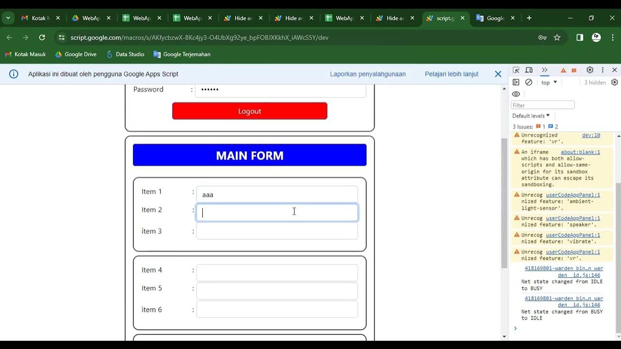 WebApp Apps Script - Hide and Display Section | Part 3: Submit Data Use For Loop (Demo) - YouTube