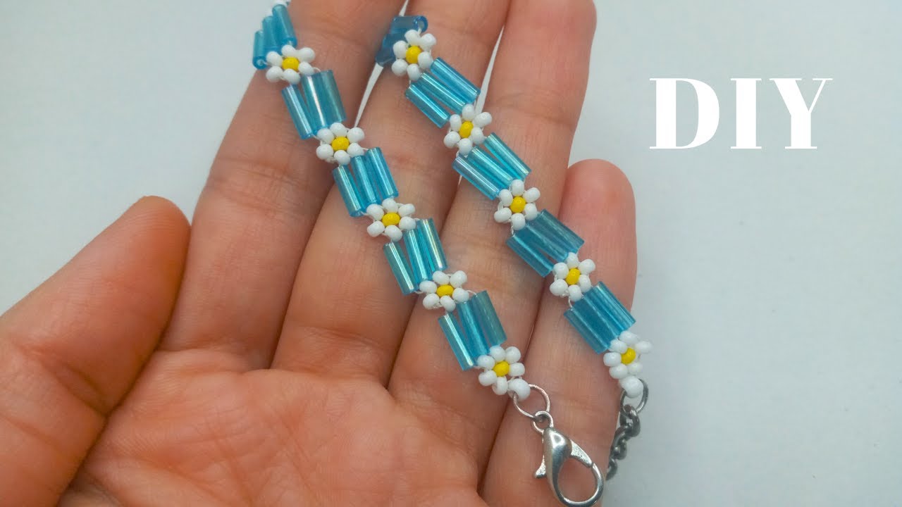 Daisy chain bracelet with bugle beads/Easy bracelet with Bugle beads - YouTube