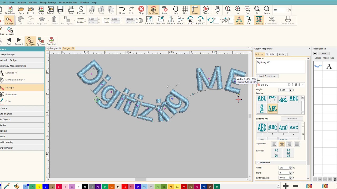 Hatch Embroidery: Create lettering on any baseline with any font! - YouTube