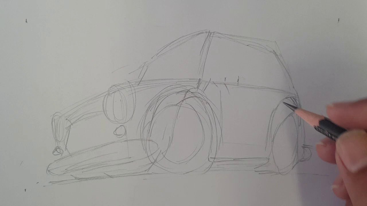Quick drawing a classic Mini (pencil) - YouTube