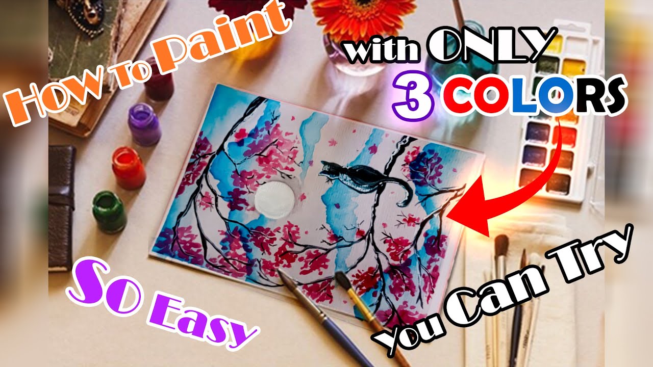 HOW TO Easy |3-COLOR| |PAINTING|: Black CAT on a TREE (Episode 01 ...