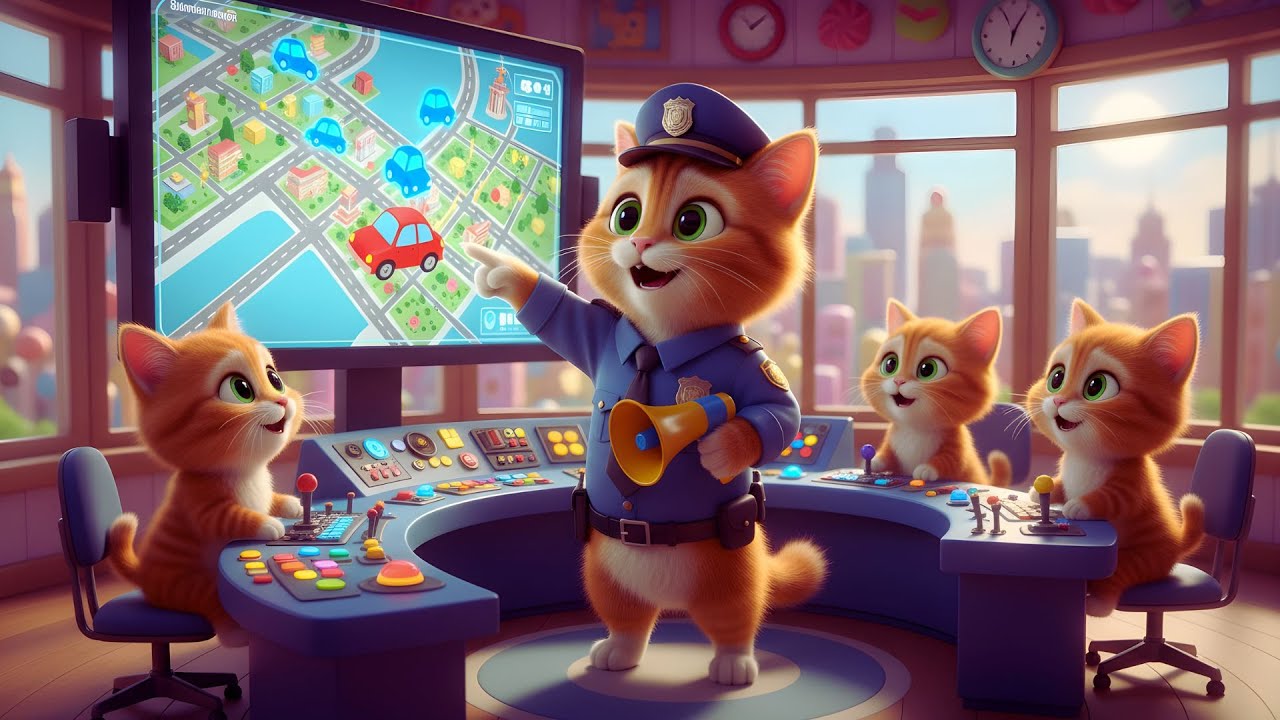 Cat Police Team Catches a Crazy Toy Car in Colorful Town | Funny Cat ...