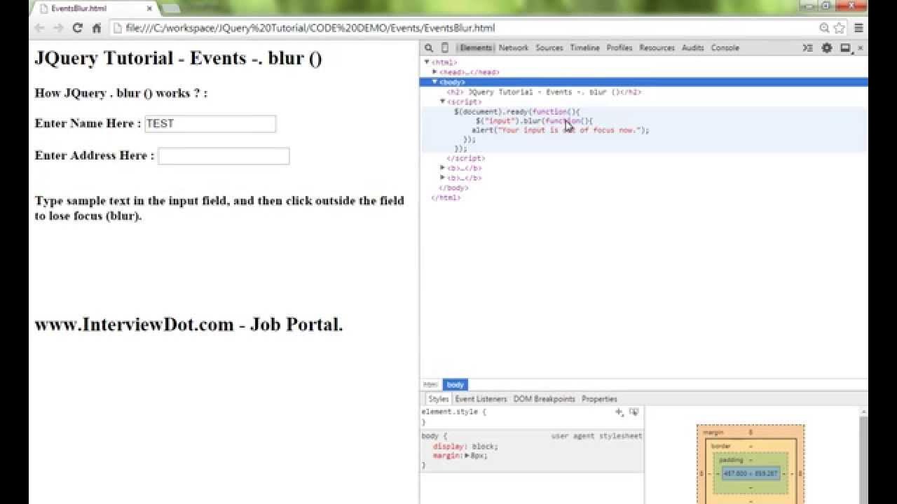 BLUR METHOD IN JQUERY DEMO TAMIL - YouTube