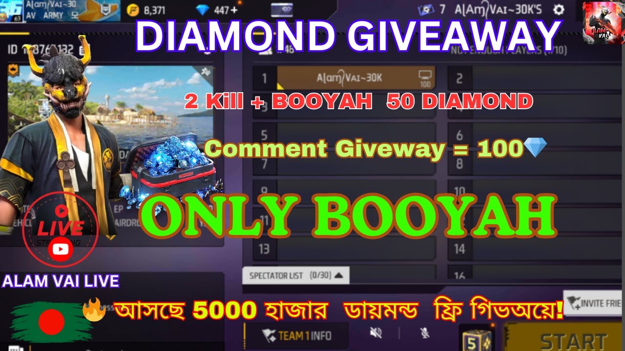 💎1000 Diamond FREE Giveaway | Free Fire LIVE Custom Room 🇧🇩 | Team Code ...