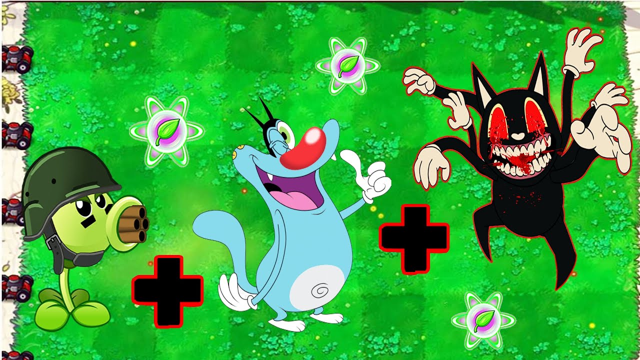 Cartoon Cat + OGGY + GATLING-PEA | Plants vs Zombies Fusion Animation ...