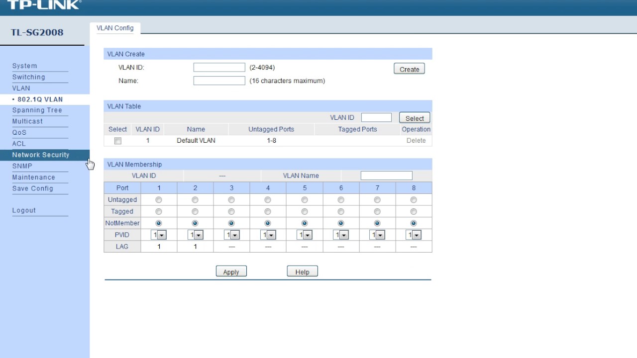 Switch TP-LINK TL-SG2008 Smart Web interface - YouTube