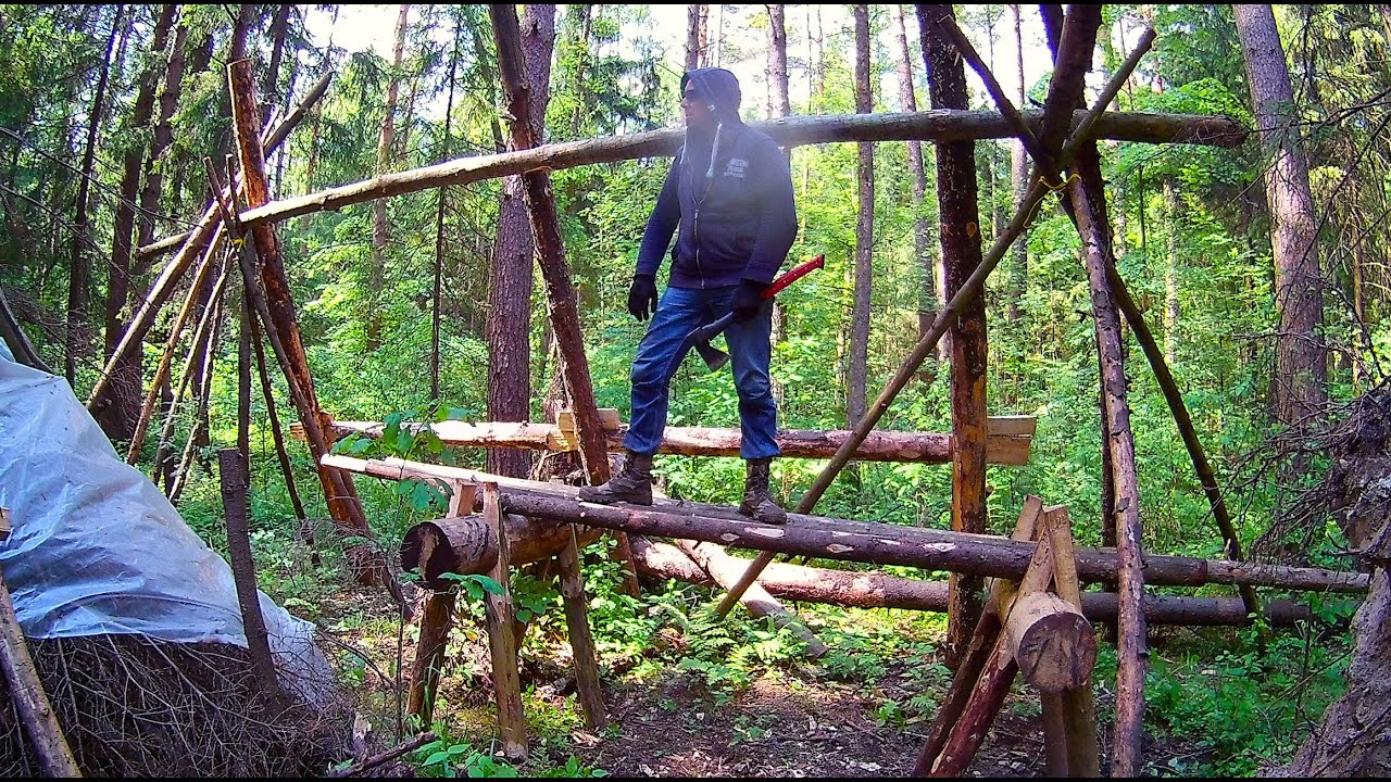 Bushcraft camp. Scaffolding ready. I did a sawhorse part 3 of 3 ...