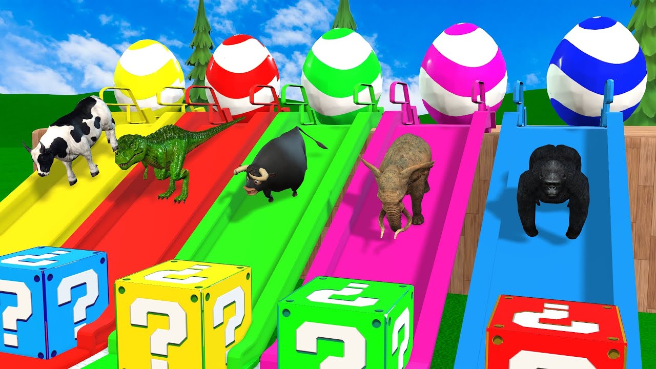 Elephant Gorilla Zebra T-rax Tiger Long Slide Game 3d Animal Game Funny ...