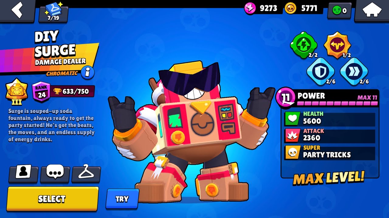 DIY Surge Chromatic Max Power 11 Brawler Gameplay | Brawl Stars Surge ...