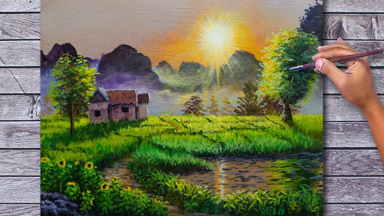 Acrylic Farm Painting Time-lapse / Golden Hour Landscape / Fine Art ...