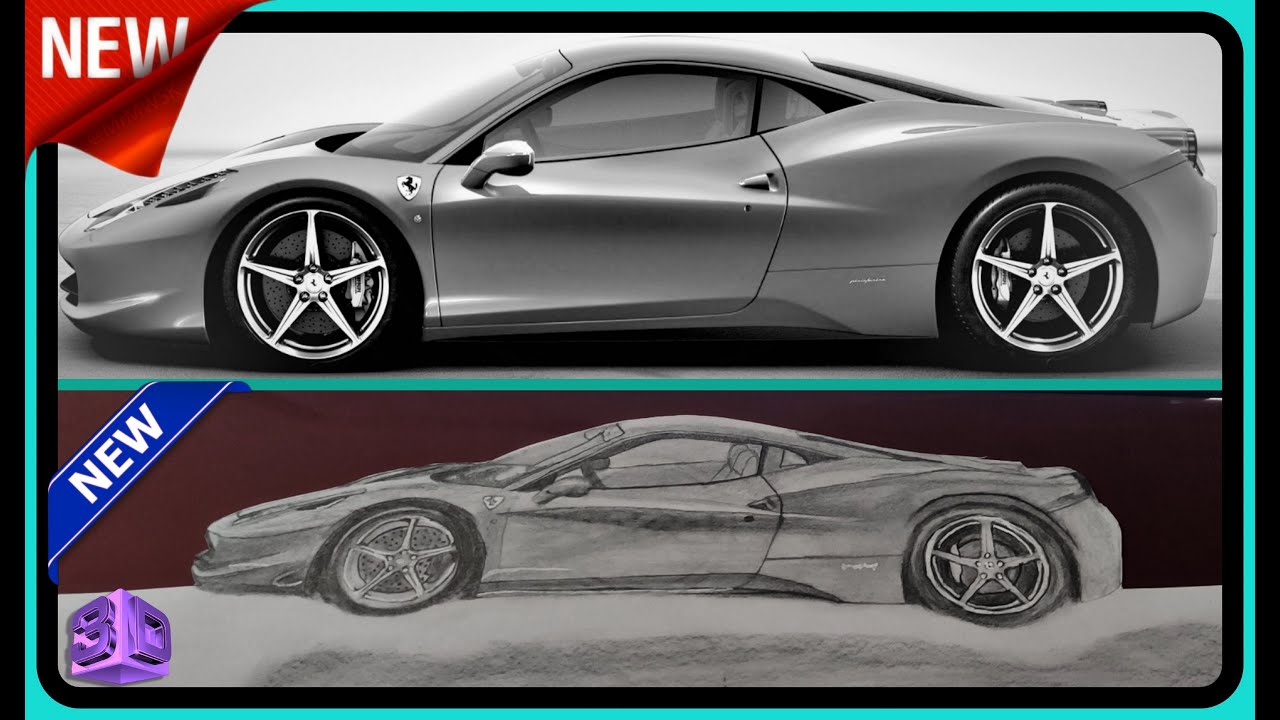3D DRAWING|| how to draw a ferrari car easily in 3D|| 3D drawing kaise ...