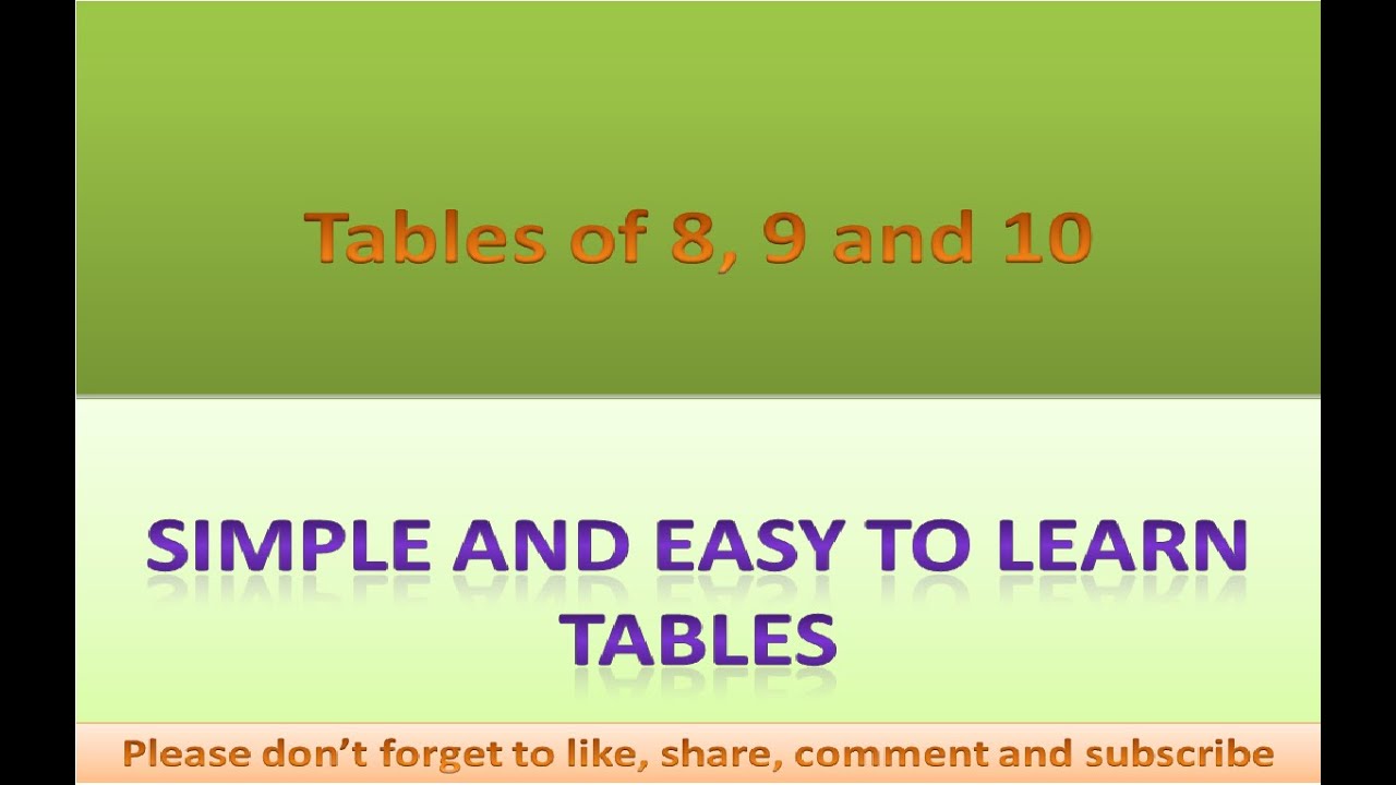 Table of 8 9 and 10 - YouTube