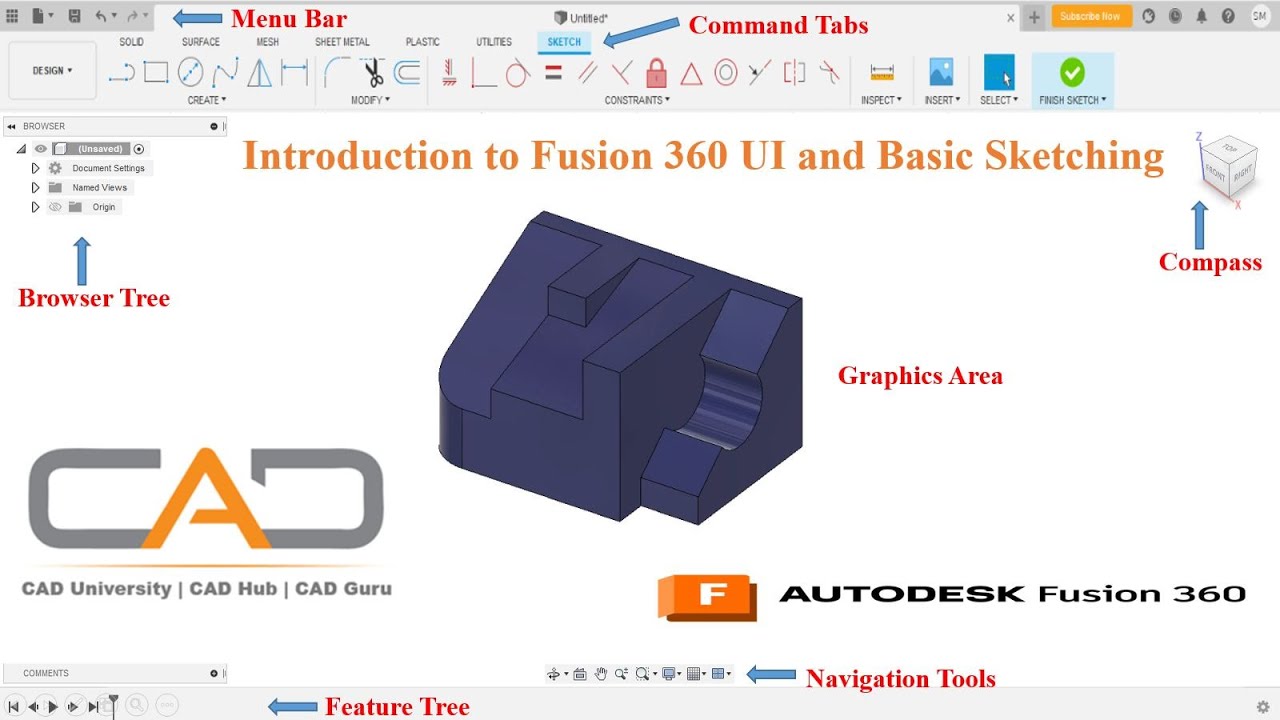 1) Introduction to Fusion 360 UI and Sketcher Workbench | Fusion 360 ...