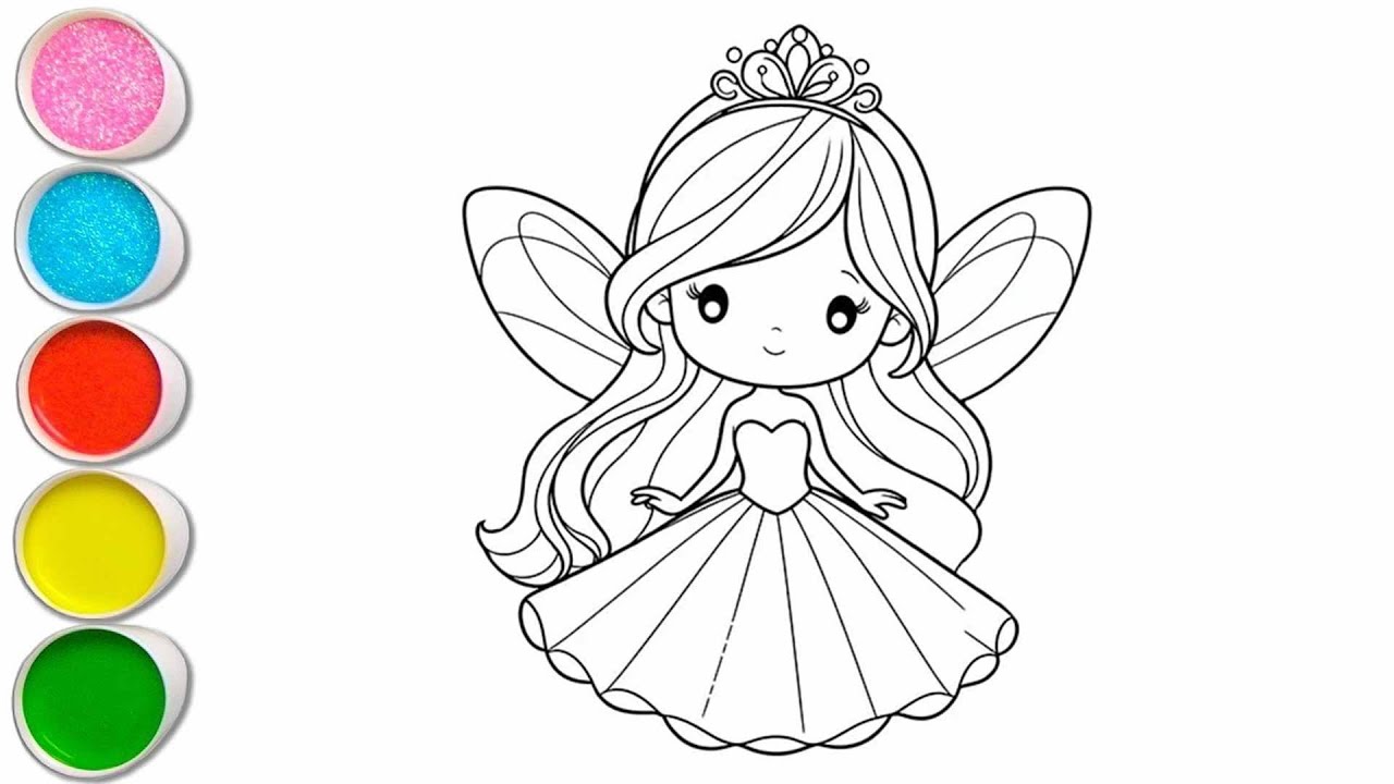 Cute fairy princess drawing for kids, painting & coloring for kids ...