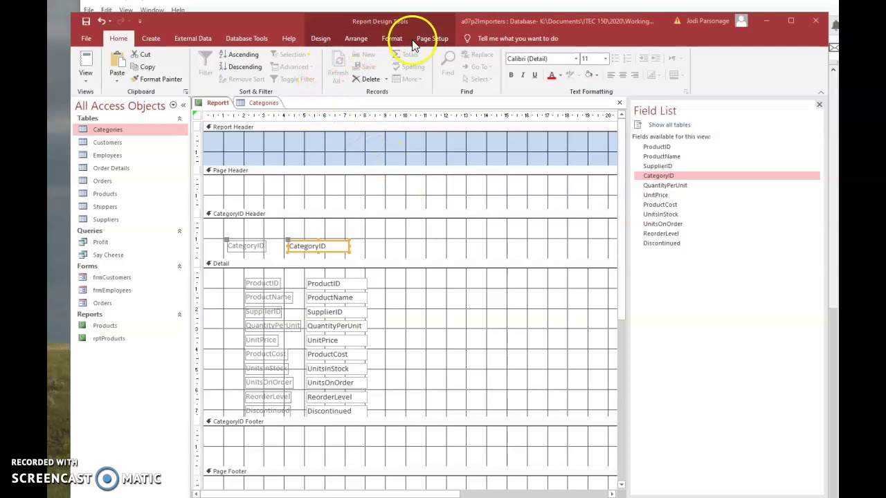 Creating an Access Report in Design View - YouTube