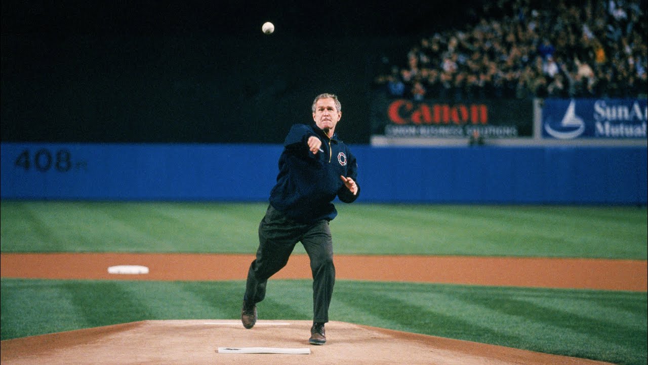 George W. Bush Throwing The First Pitch In Game 3 Of The 2001 World ...