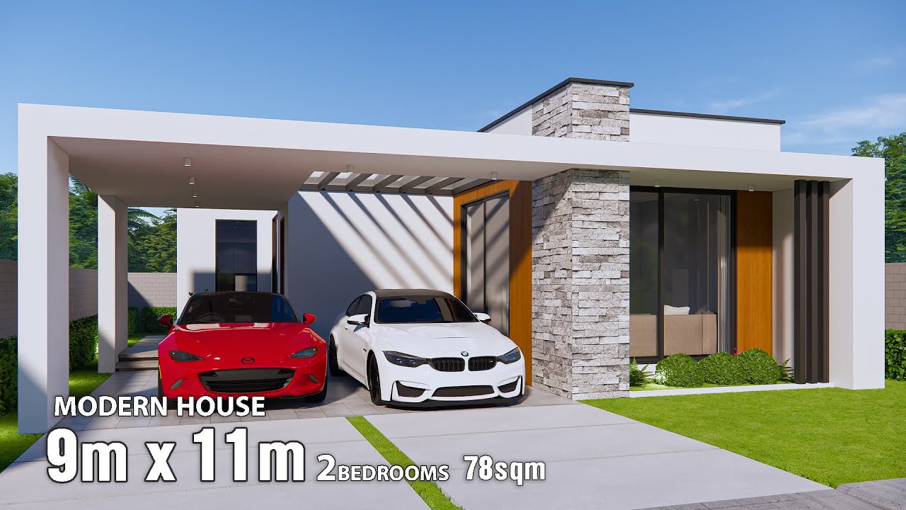 Simple and Modern House | 9 x 11 Meters House plan | 2 car parking ...