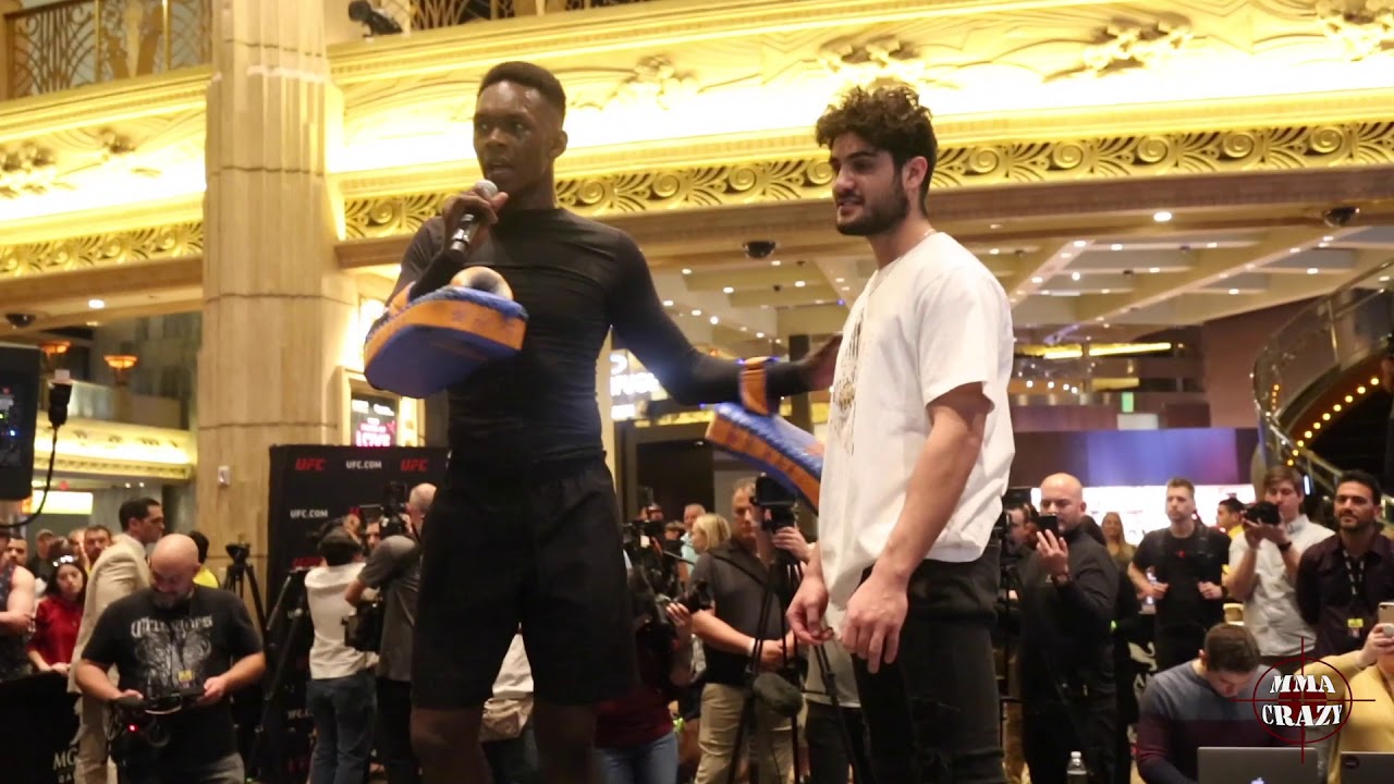 UFC 248 Israel Adesanya holds high kick competition with fans - YouTube
