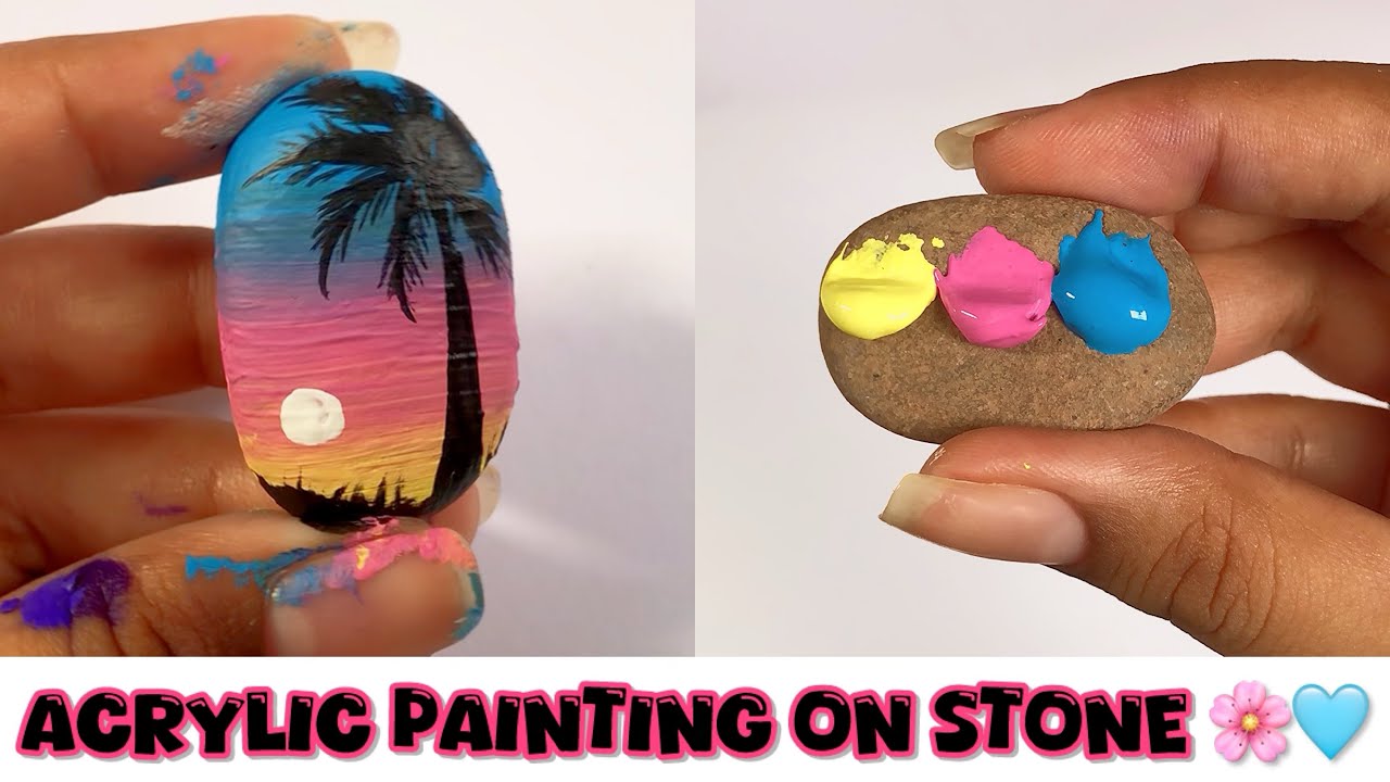 How to paint on rock🌸🩵| 2 Easy Acrylic painting for beginners #painting ...