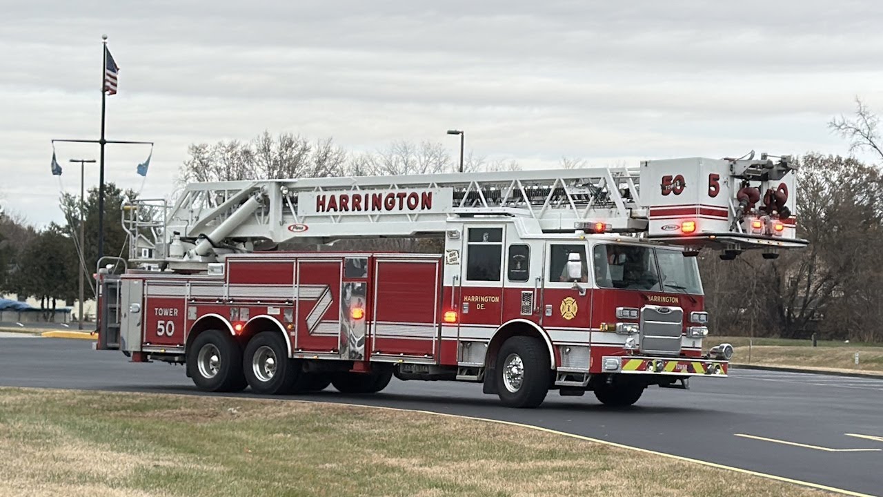 Harrington Fire Company's Tower 50 Responding to Denton - YouTube