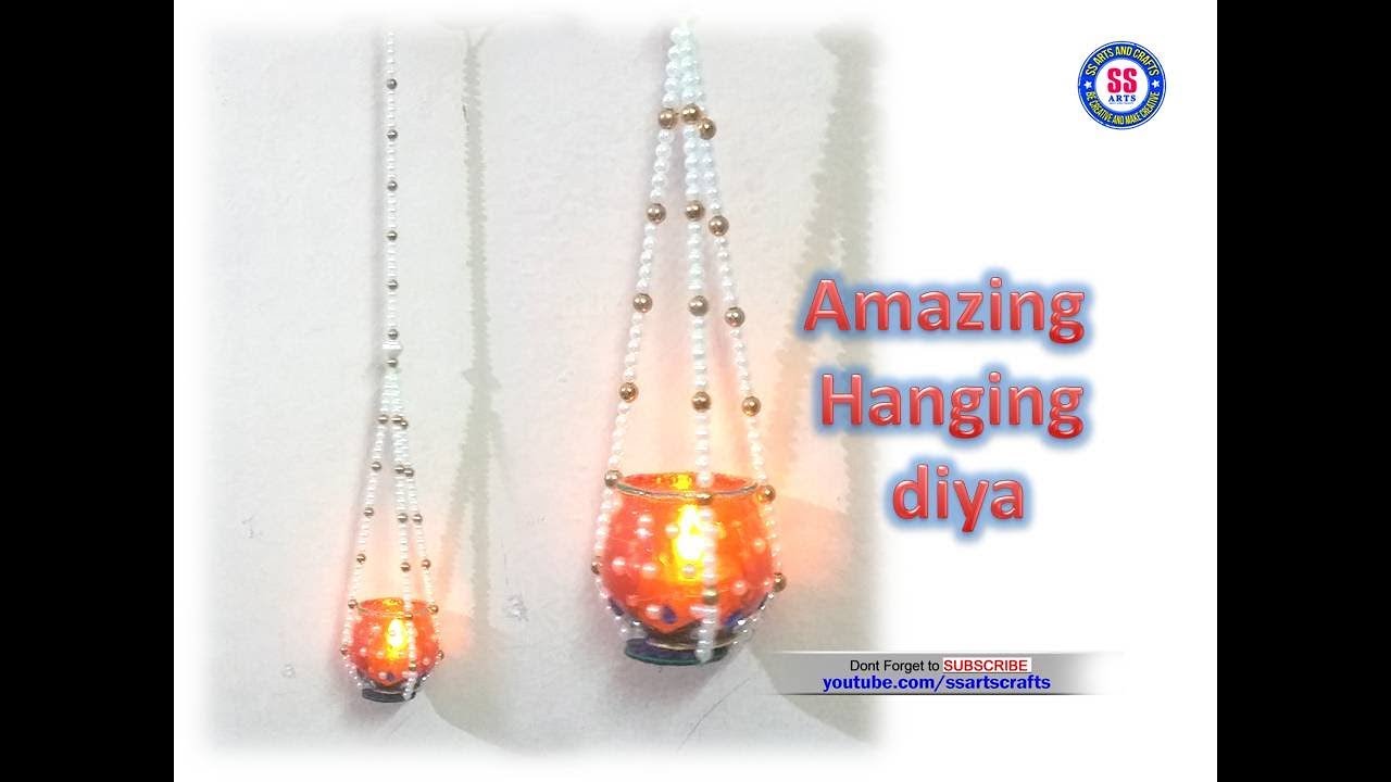 How to make:Hanging Diya from Plastic bottle and Pearls|Room decor|Home ...