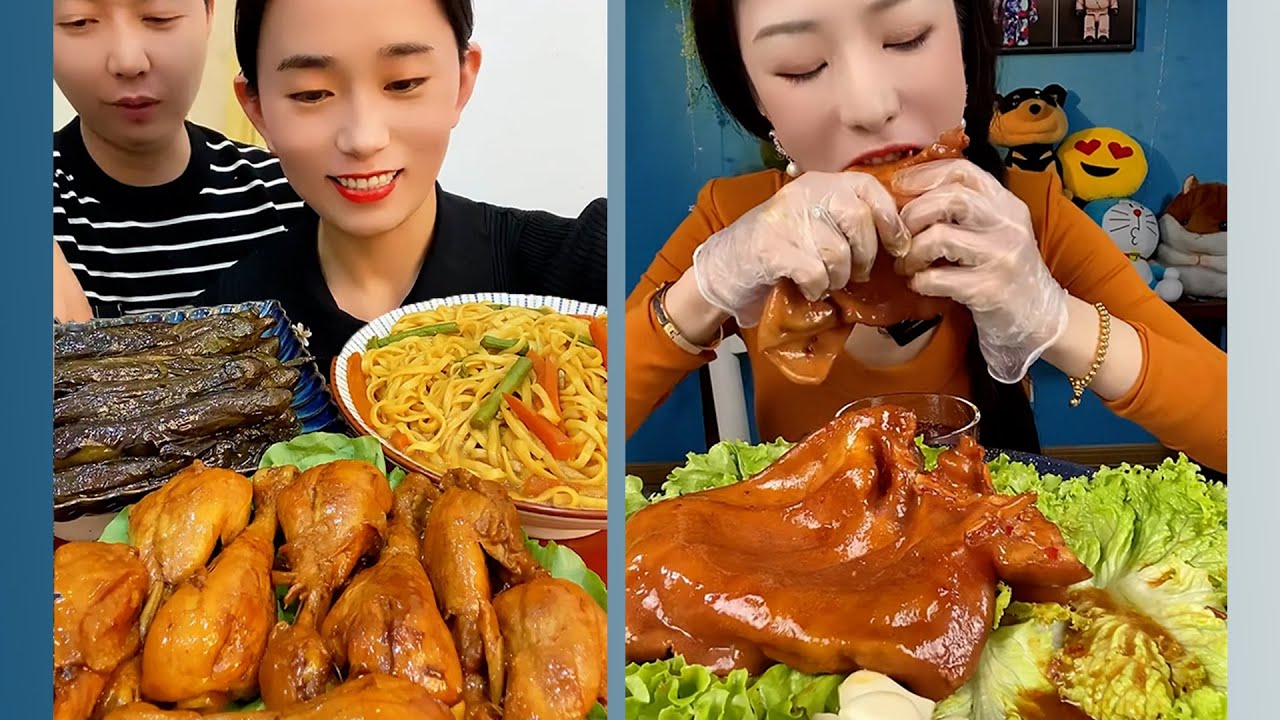 [ASMR] MUKBANG crispy crunchy pig ears, chicken thighs, noodles: 리얼사운드 ...